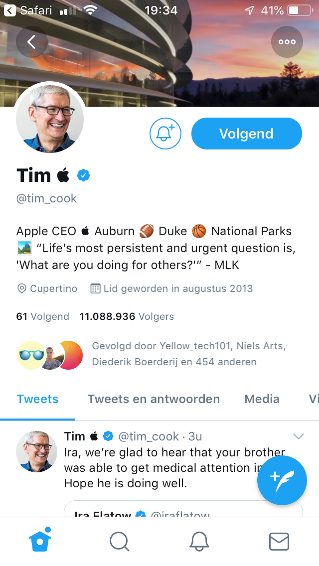 Tim Cook noemt zichzelf nu Tim Apple op Twitter - iCreate